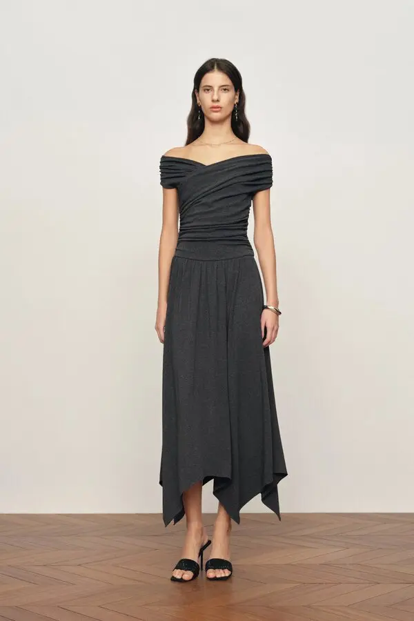 Fabrique Isabella Smocked Drape Sleeveless Dress In Brushed Cotton Blend