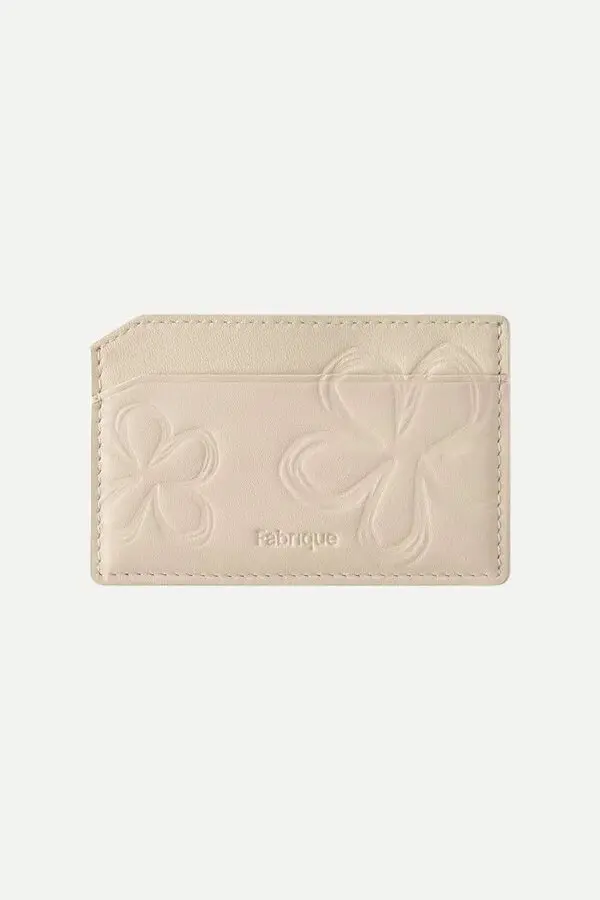 Fabrique Bevel Double Layer Card Holder In Calfskin Leather - White