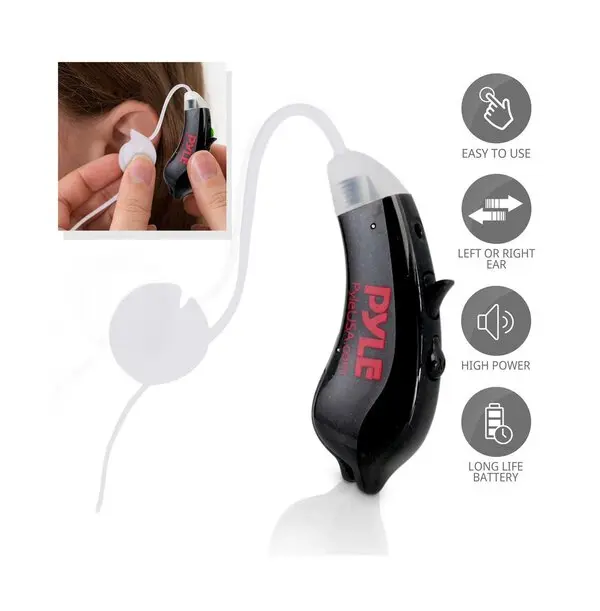 PYLE Digital Hearing Amplifier With Noise Reduction And Interchangeable Ear Tips - Black