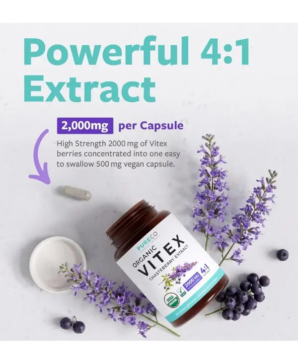 PURE CO Organic Vitex Chasteberry Supplement For
