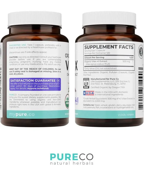 PURE CO Organic Vitex Chasteberry Supplement For