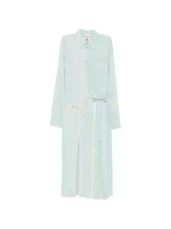 SEMICOUTURE Lace-trimmed Belted Shirt Dress - Blue