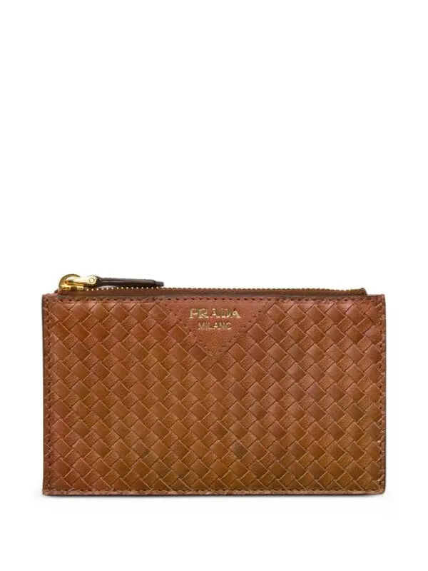 Prada Woven Madras Leather Card Holder - Brown