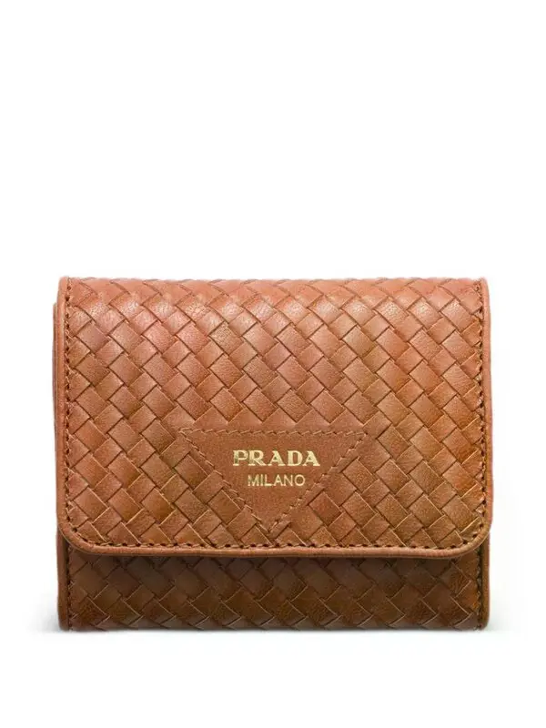 Prada Small Woven Madras Leather Wallet - Neutrals