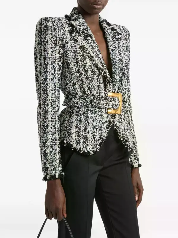 Balmain Two-tone Tweed Belted Jacket