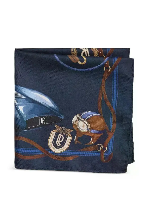 Ralph Lauren Purple Label Automobile-print Pocket Square - Blue