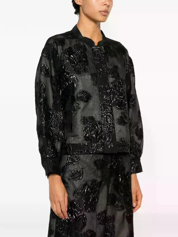 PSOPHIA Floral Fil-coupé Band Collar Jacket