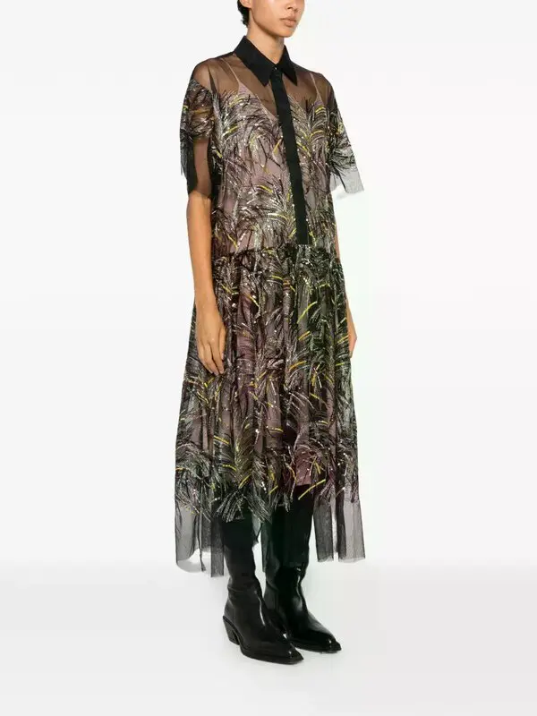 PSOPHIA Sequin Embellished Semi-sheer Midi Dress