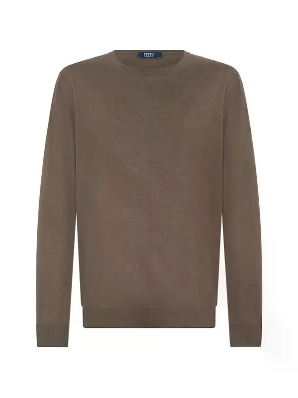 Fedeli Round Neck Long Sleeve Sweater - Brown