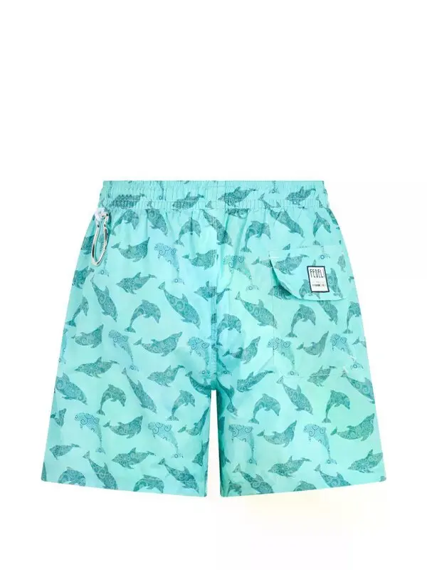 Fedeli Dolphin Print Swim Shorts - Blue