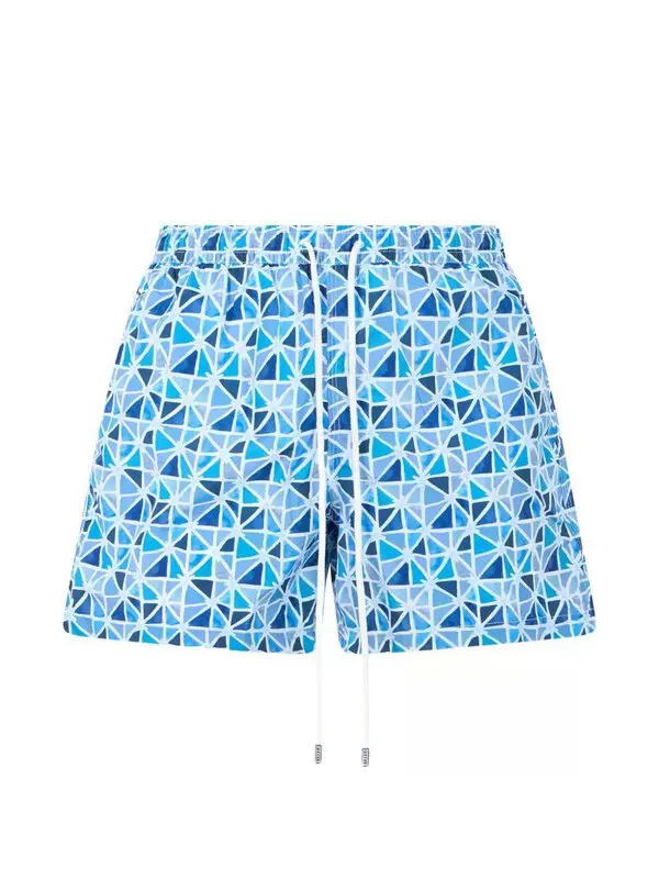 Fedeli Geometric Print Swim Shorts - Blue