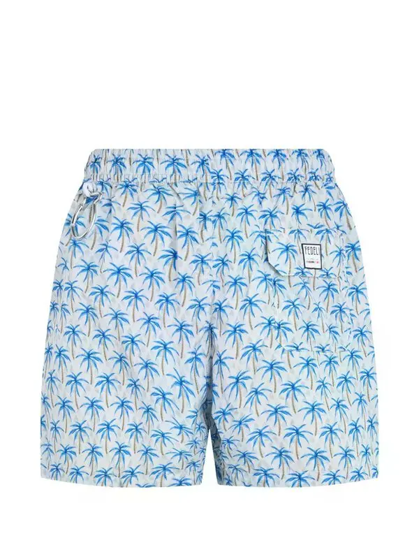 Fedeli Palm Tree Print Drawstring Shorts