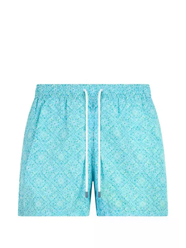 Fedeli Geometric Print Swim Shorts - Blue