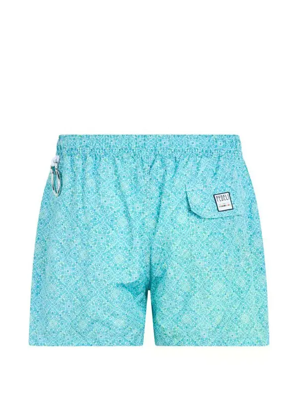 Fedeli Geometric Print Swim Shorts - Blue