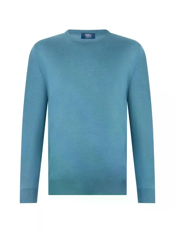 Fedeli Fine-knit Crew-neck Sweater - Blue