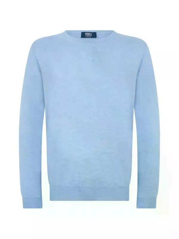 Fedeli Round Neck Long Sleeve Sweater - Blue