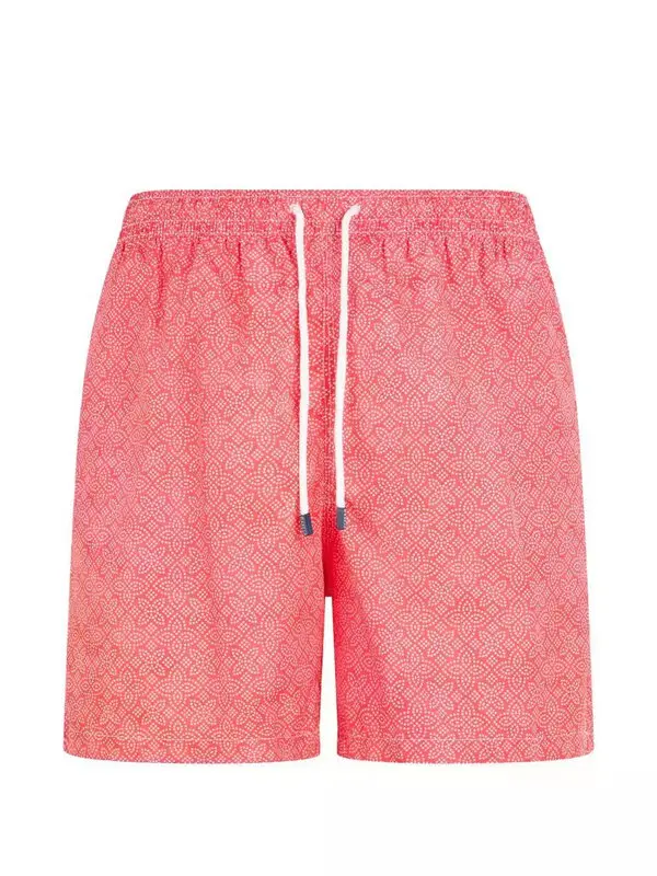Fedeli Geometric Print Swim Shorts - Red