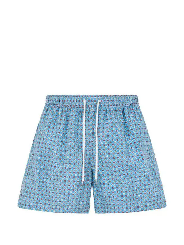Fedeli Geometric Print Drawstring Swim Shorts - Blue