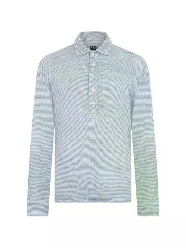 Fedeli Striped Long-sleeve Polo Shirt - Blue