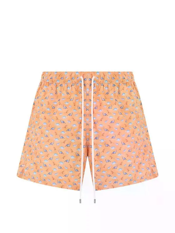 Fedeli Swim Shorts With Dinosaur Print - Orange