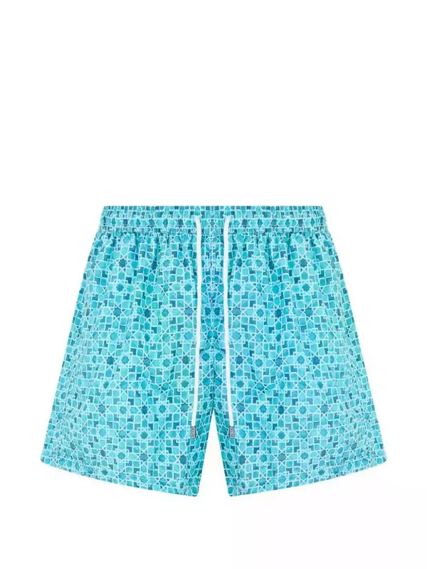 Fedeli Geometric Print Swim Shorts - Blue