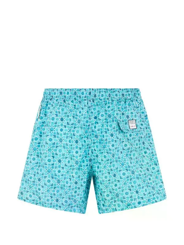 Fedeli Geometric Print Swim Shorts - Blue