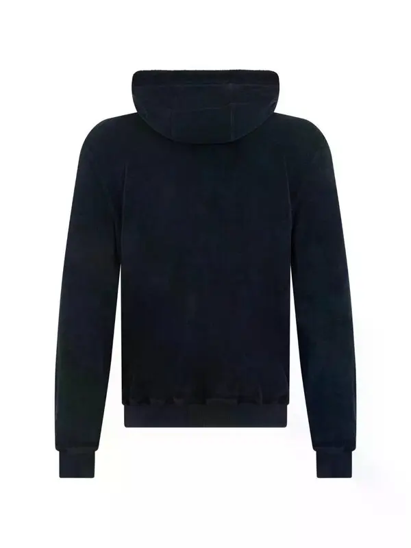 Fedeli Zip-up Drawstring Hoodie In Dark Cotton Terrycloth