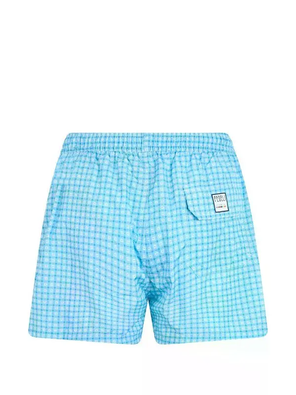 Fedeli Check Pattern Drawstring Swim Shorts - Blue