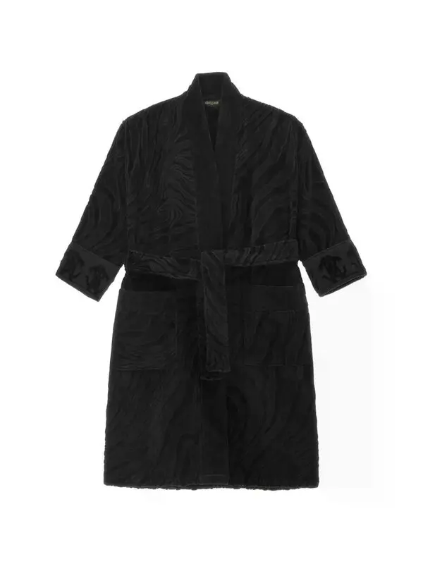 Roberto Cavalli Zebra-pattern Rhinestone-detail Bathrobe - Black