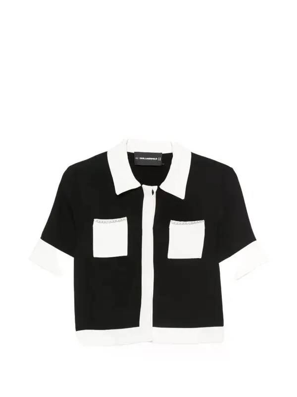 Karl Lagerfeld Chain-link Trim Contrast Collar Polo Top - Black