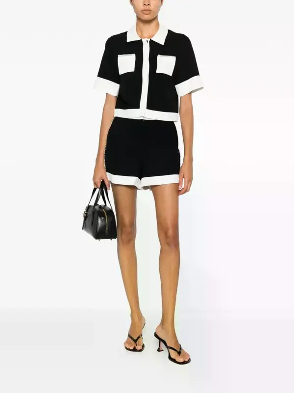 Karl Lagerfeld Contrast Collar Polo Top With Chain-link Trim