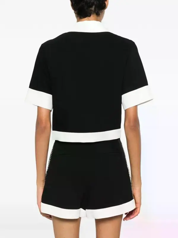 Karl Lagerfeld Contrast Collar Polo Top With Chain-link Trim
