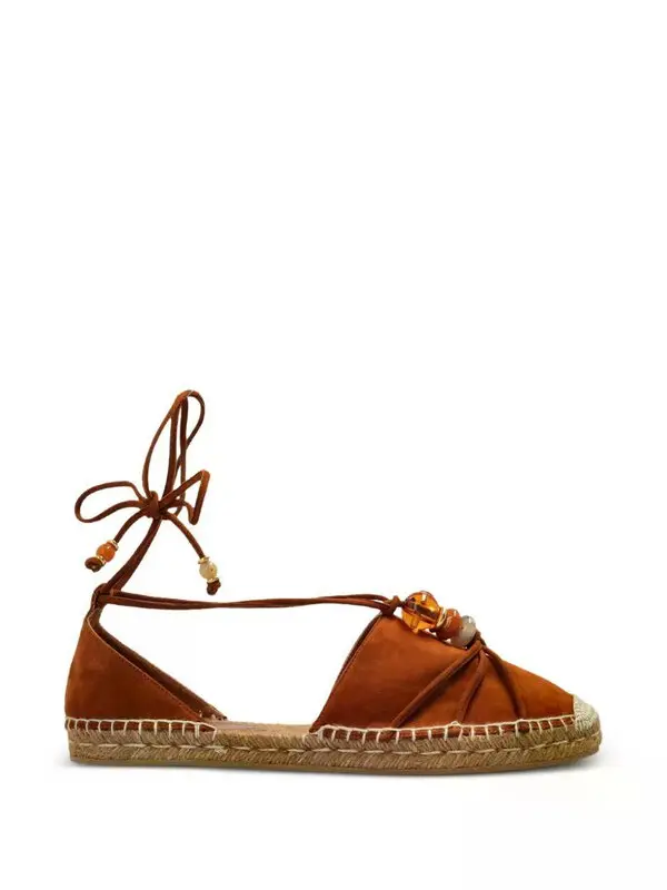 JIMMY CHOO Lemi Bead-embellished Leather Ballet Flats - Brown