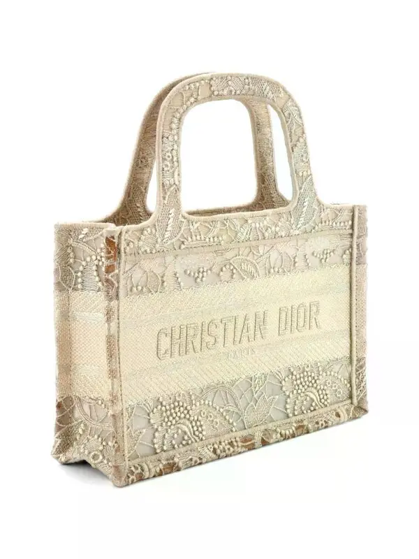 Dior Embroidered Canvas Mini Tote Bag - Gold