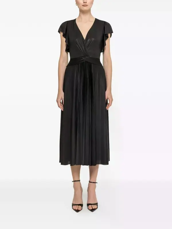 NISSA Glossy Effect Midi Dress With Pleated Skirt
