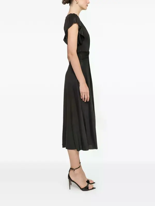 NISSA Glossy Effect Midi Dress With Pleated Skirt