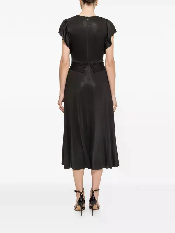 NISSA Glossy Effect Midi Dress With Pleated Skirt