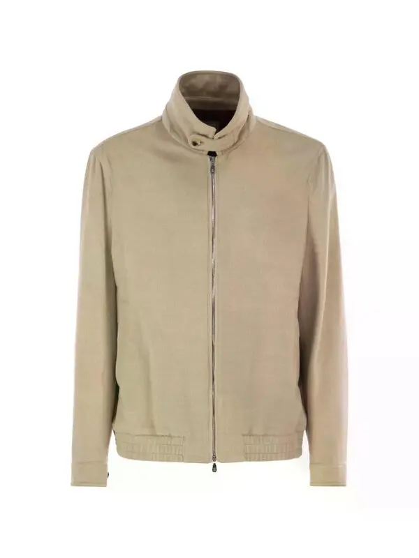 Brunello Cucinelli Sand Virgin Wool Stand Collar Zip Jacket