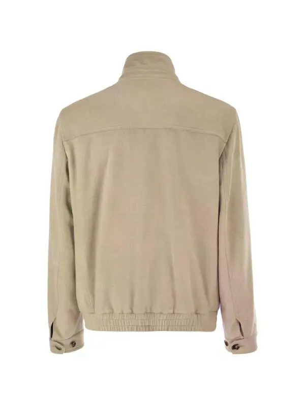 Brunello Cucinelli Sand Virgin Wool Stand Collar Zip Jacket