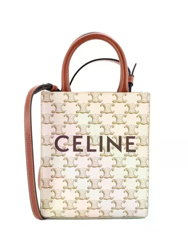 Celine Vertical Cabas Tote Triomphe Coated Canvas Satchel - Brown