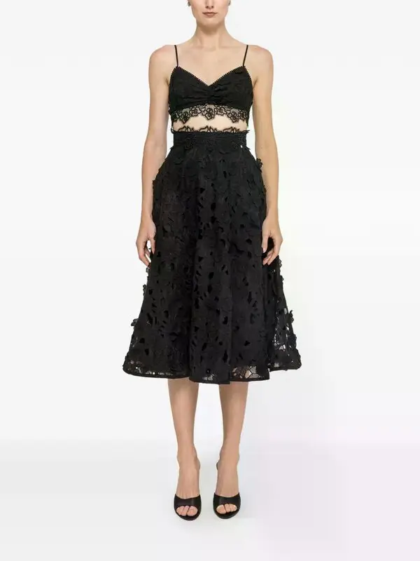 NISSA 3d Floral Embroidery Cotton Crop Top - Black