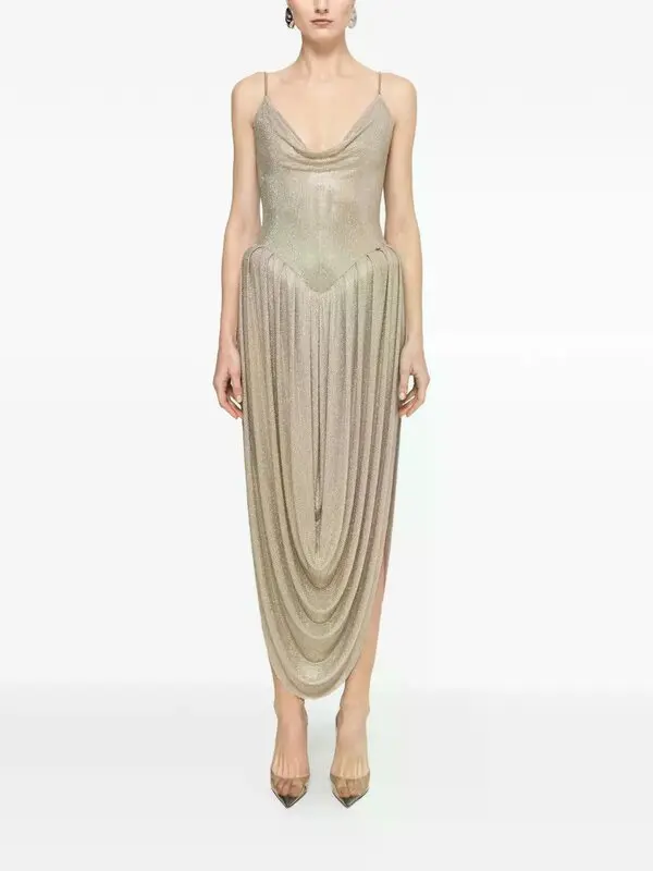 NISSA Exaggerated Hip Maxi Dress With Draped Neckline