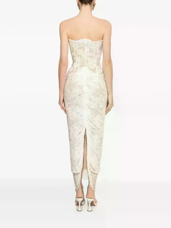 NISSA Fringed-hem Lace Midi Dress