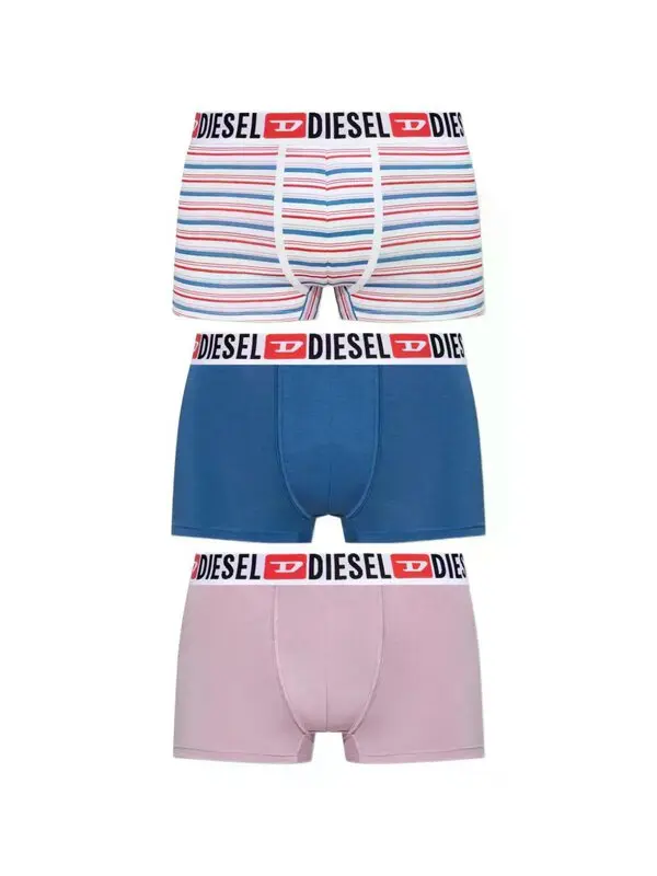 DIESEL® Umbx- Damien Pack Of Three Logo-waistband Striped-pattern Boxer Briefs - Pink