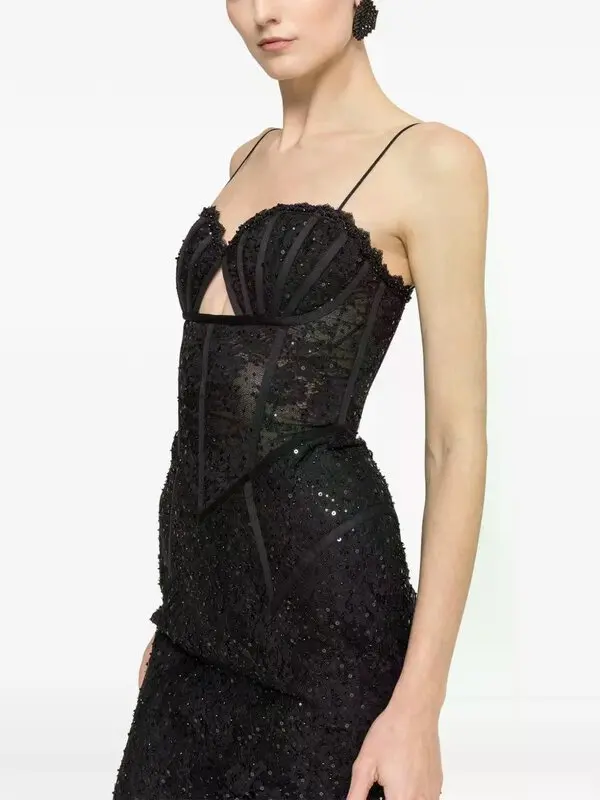 NISSA Exaggerated Hip Lace Midi Dress