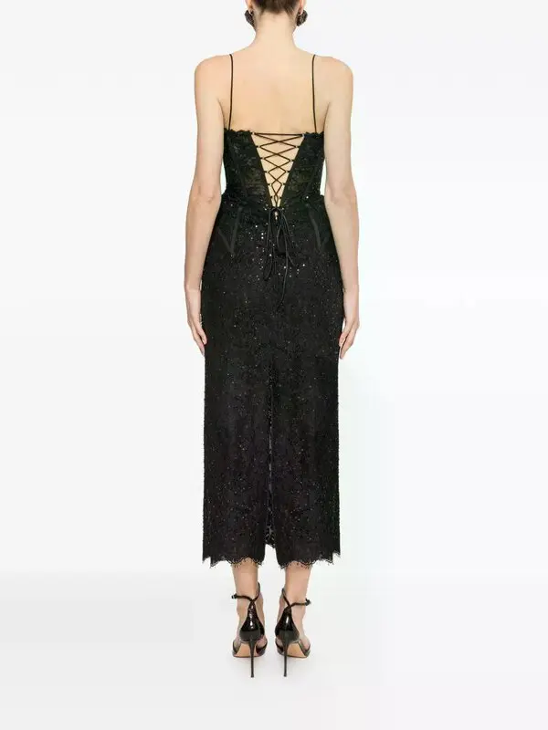 NISSA Exaggerated Hip Lace Midi Dress