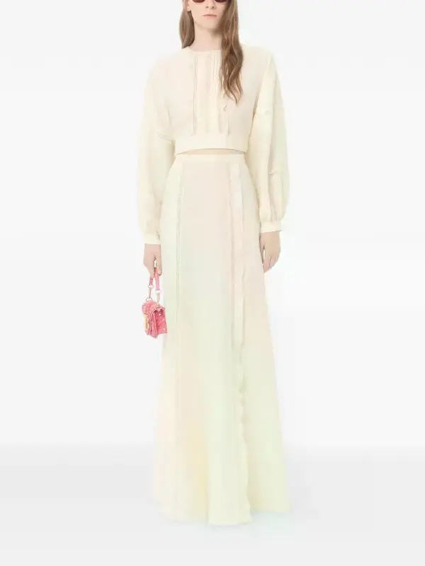 Valentino Garavani Couture Linen Top With Lace Entredéux And Bow Detail