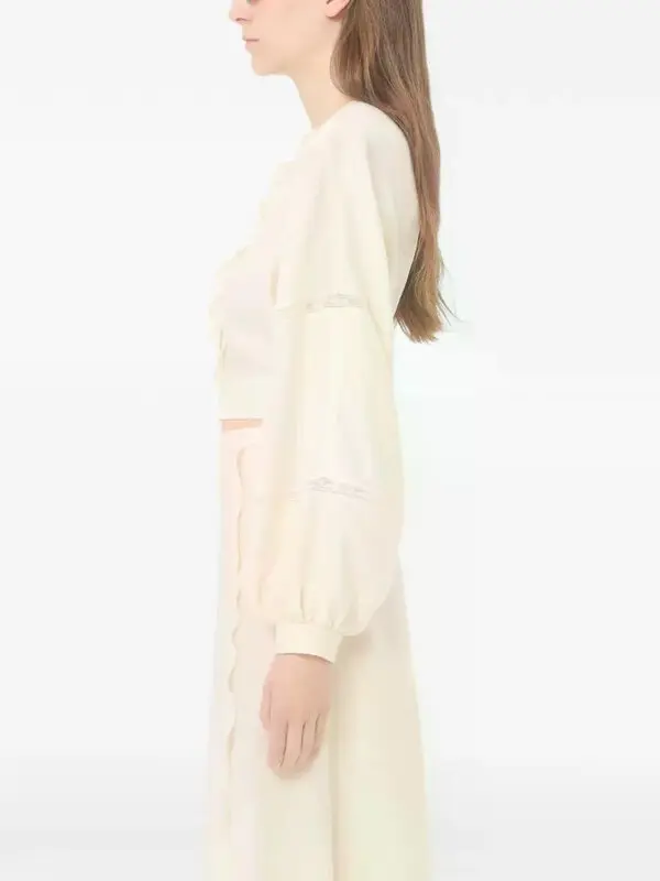 Valentino Garavani Couture Linen Top With Lace Entredéux And Bow Detail