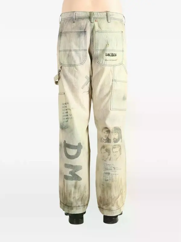 SAITOS Distressed Graphic-print Work Trousers