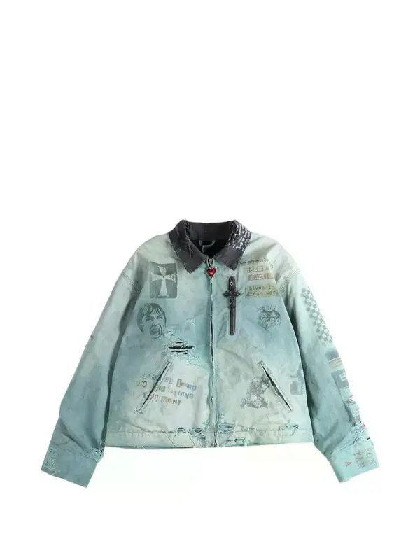SAITOS Distressed Graphic-print Work Jacket